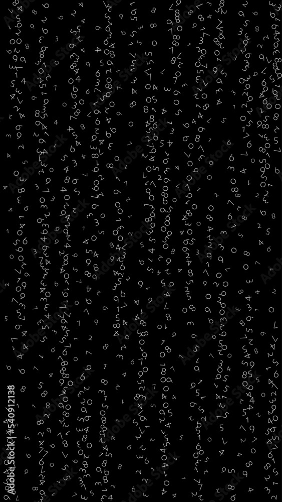 Falling numbers, big data concept. Binary white disorderly flying ...