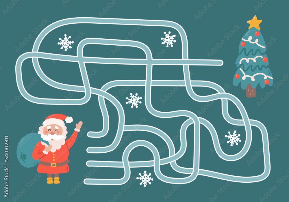 Labyrinth, help Santa Claus find the right way to the Christmas tree ...
