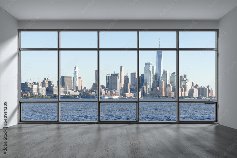 Downtown New York City Lower Manhattan Skyline Buildings. High Floor ...
