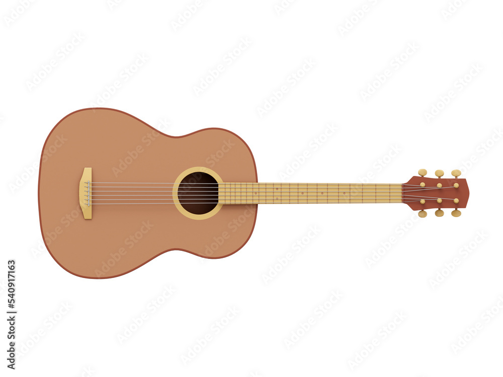 Realistic acoustic guitar, front view. 3D rendering. Icon on white ...