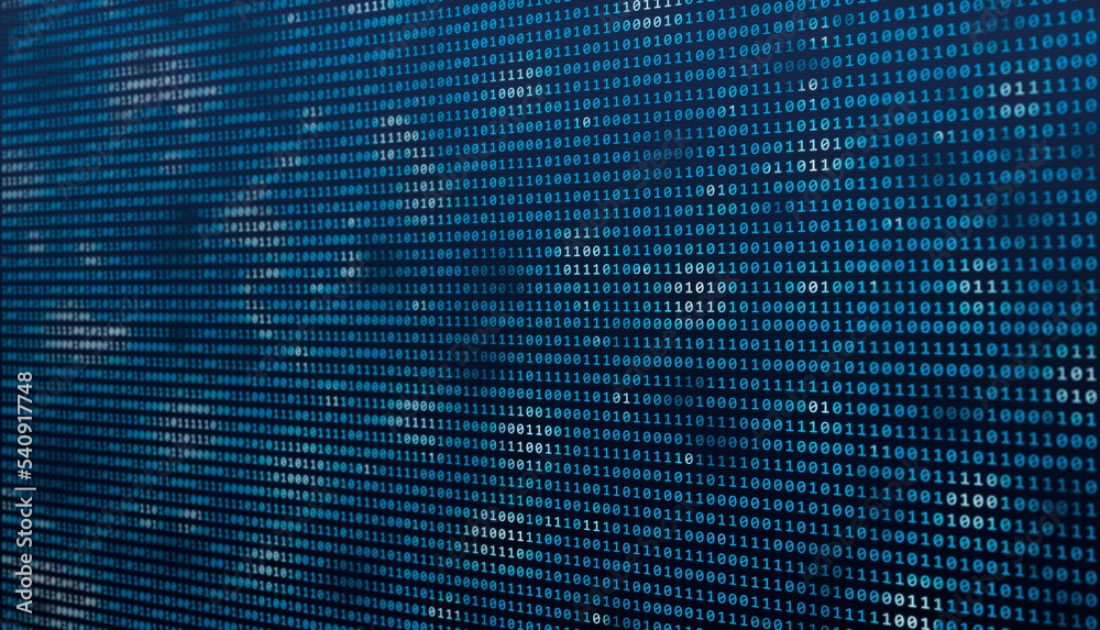 Binary code background texture in perspective, screen concept. Dark and ...