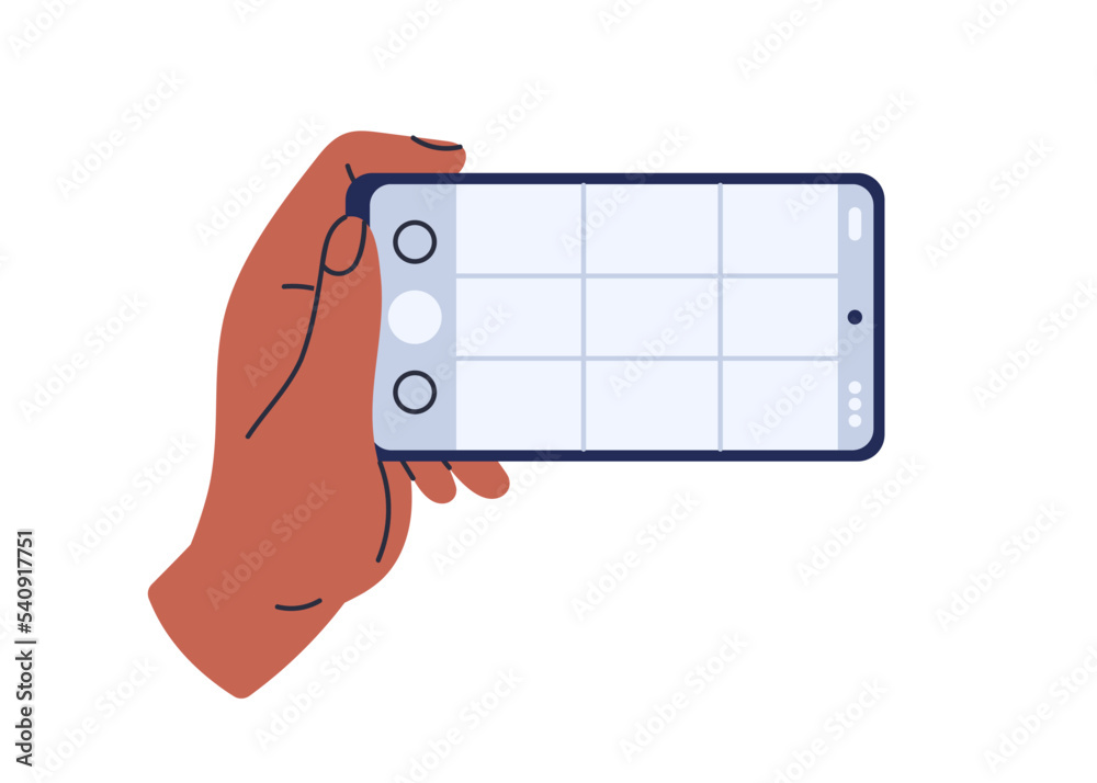 Hand holding phone, taking mobile photo. Making photograph with grid on ...