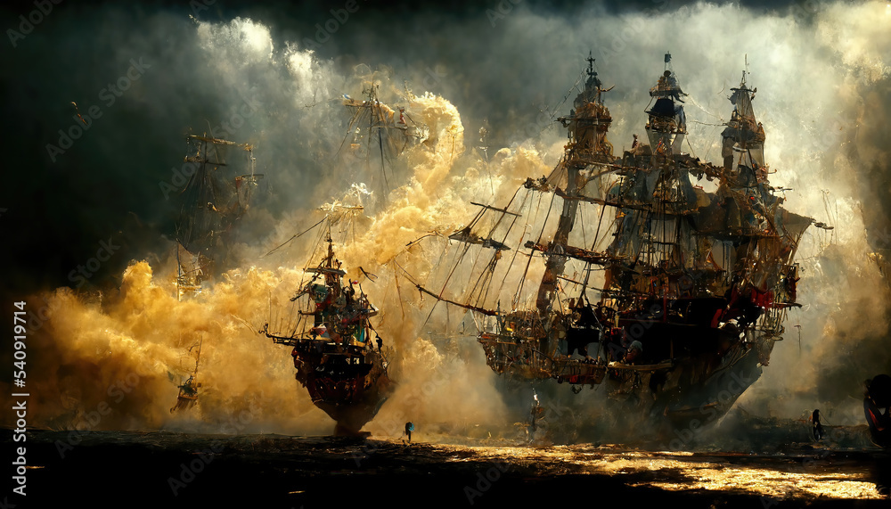 AI generated image of a pirate ship fighting the Spanish armada Stock ...