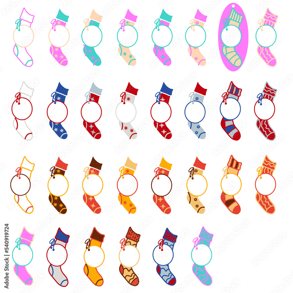 Christmas labels. Socks on a white background. Doodle drawing ...