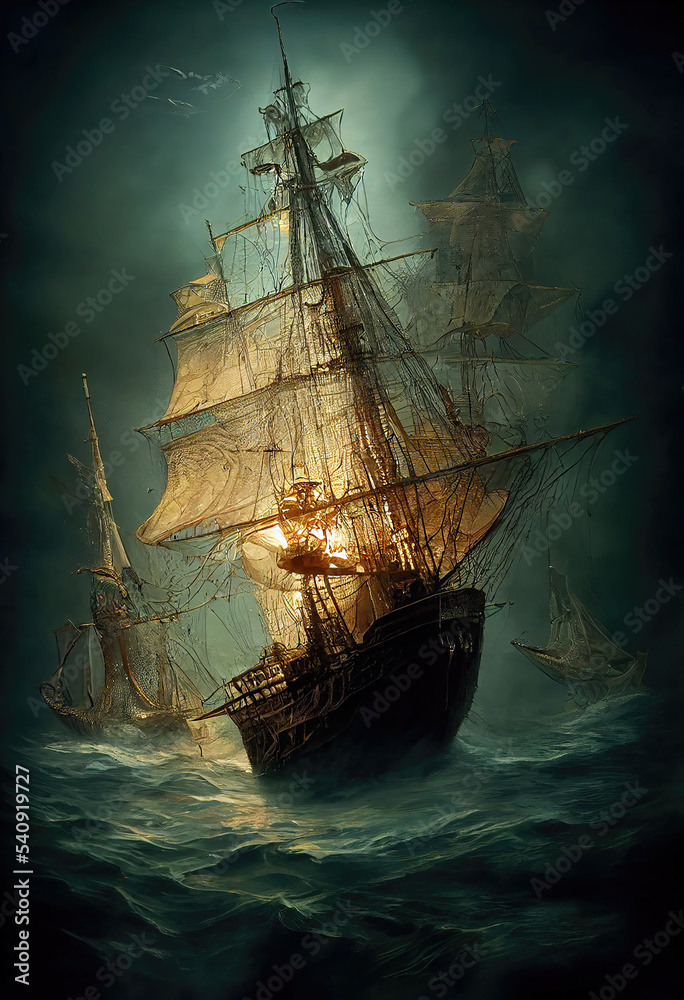 AI generated image of a pirate ship fighting the Spanish armada ...