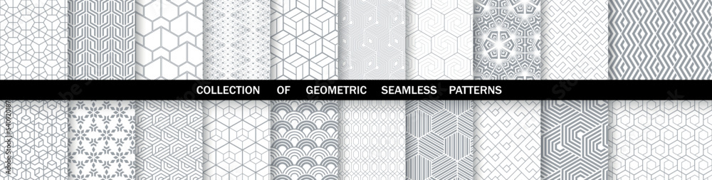 Geometric set of seamless gray and white patterns. Simpless vector ...