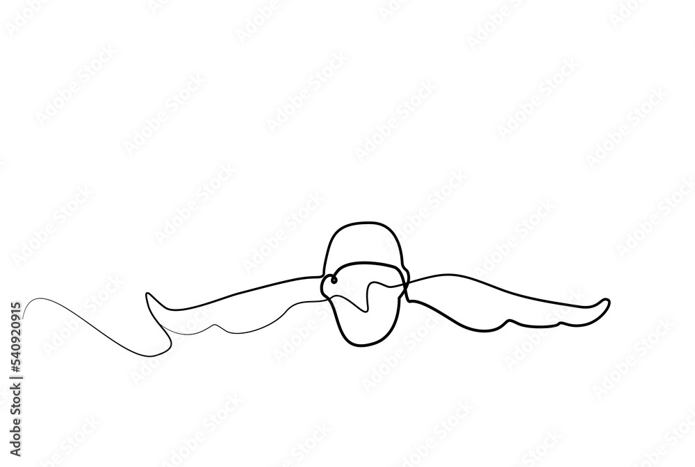 a swimmer jumping into a floating pool drawing single line concept ...