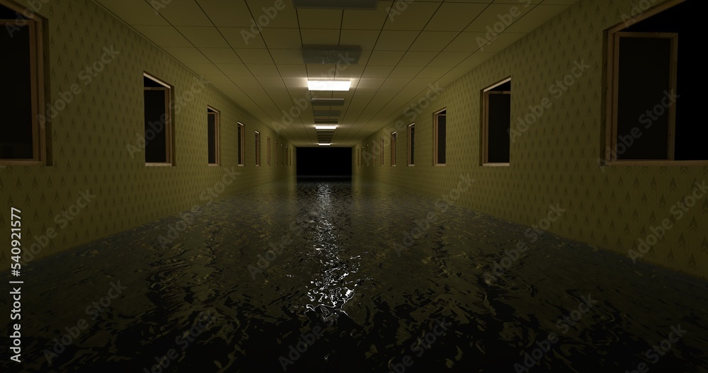 alone in the backrooms liminal space 3d render Stock Illustration ...