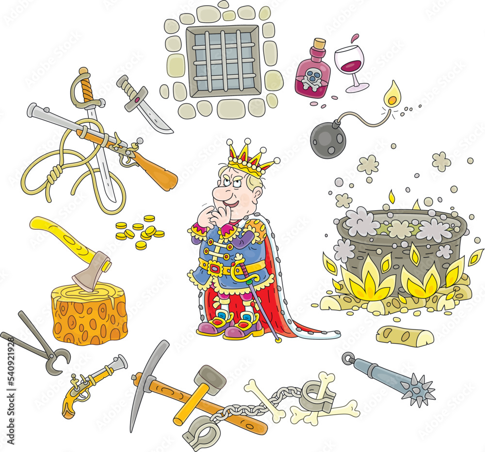 Angry king thinking about methods and means of struggle against his ...