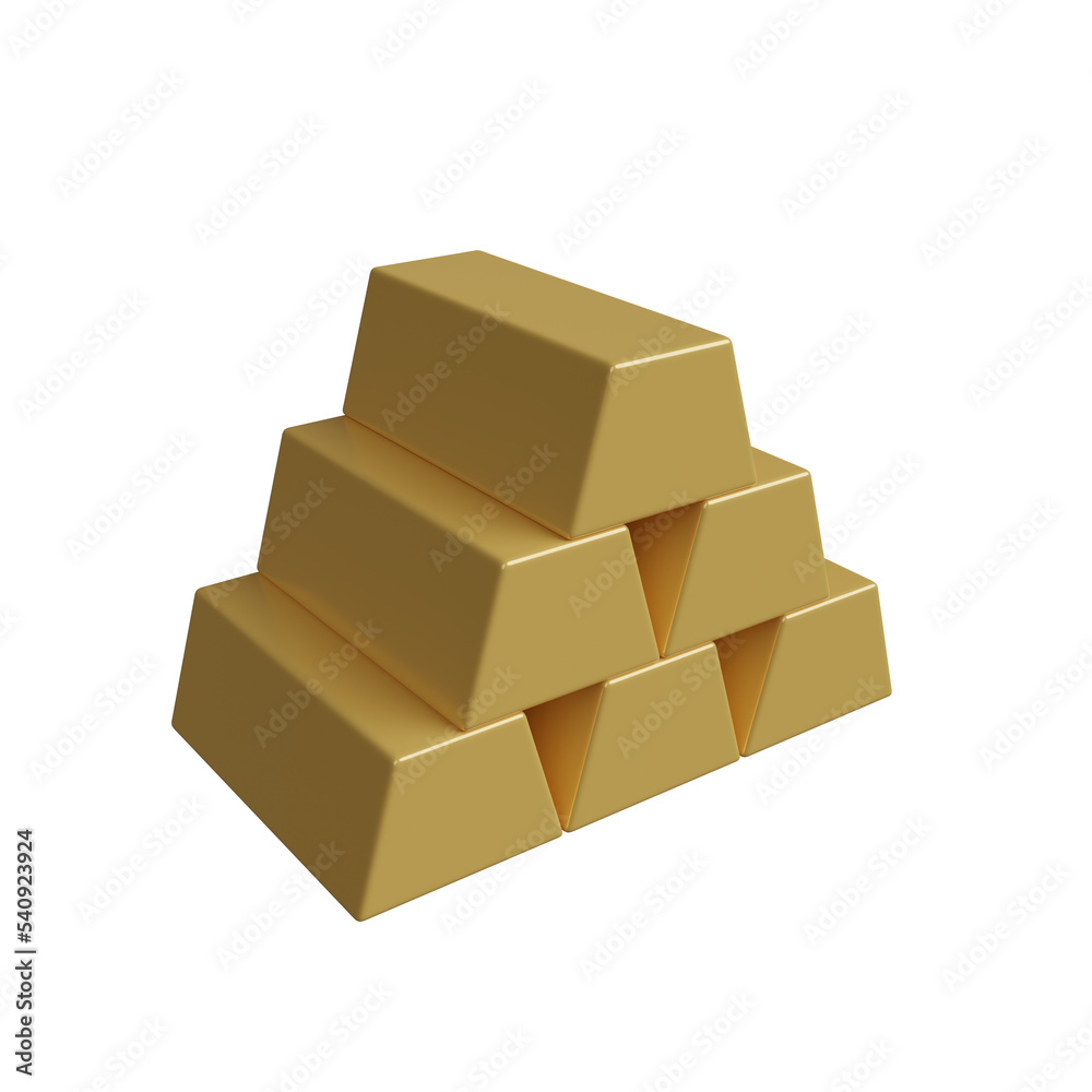 pyramid of gold bars top left view 3d icons render illustration Stock ...