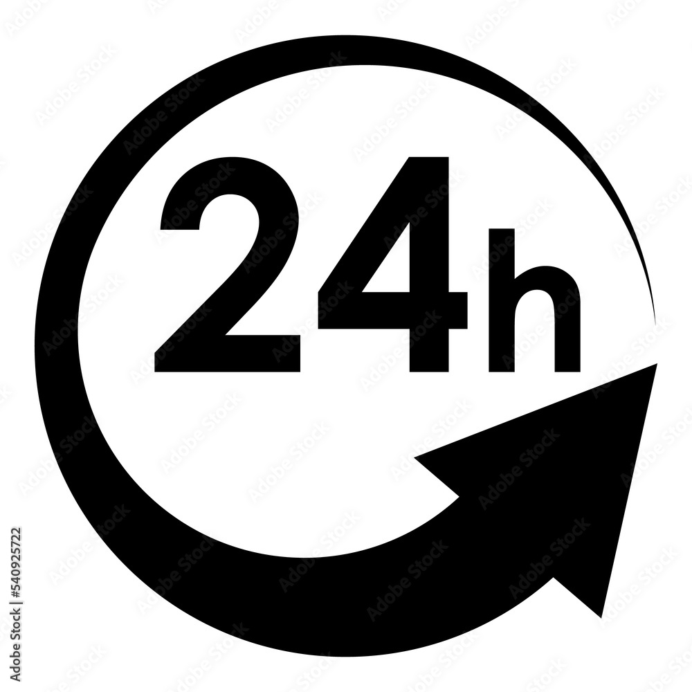 Logo servicio 24h abierto todo el día. Icono con flecha circular y ...