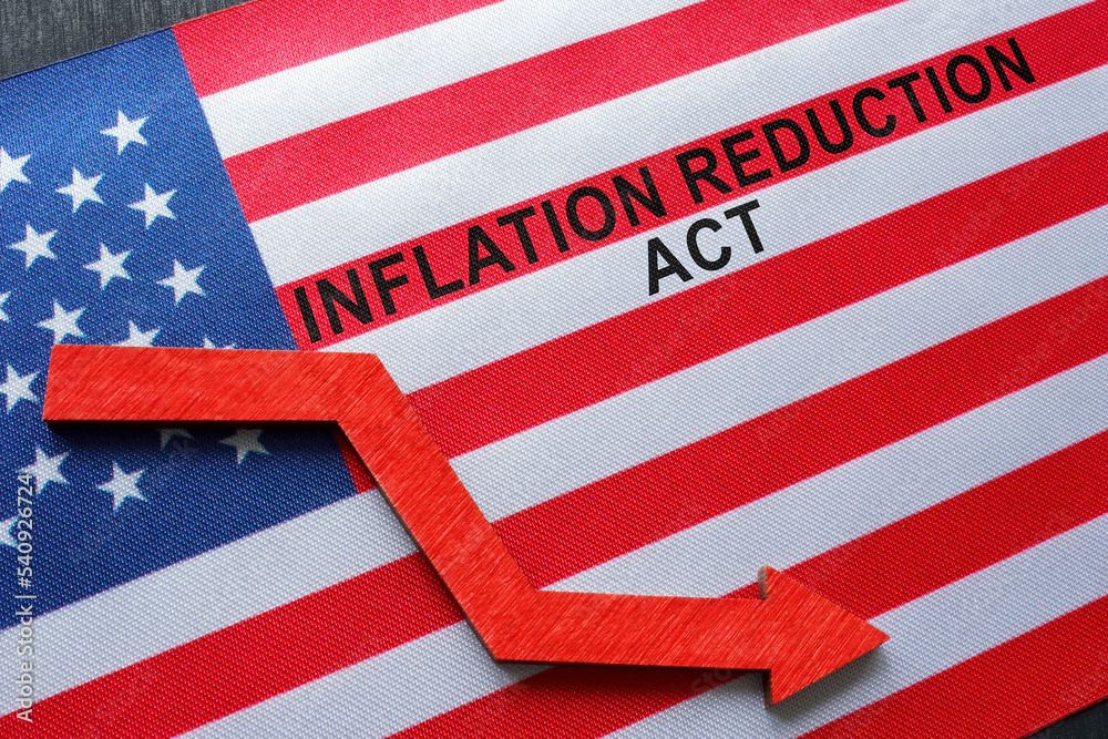 American flag with an arrow and an inscription Inflation reduction act ...