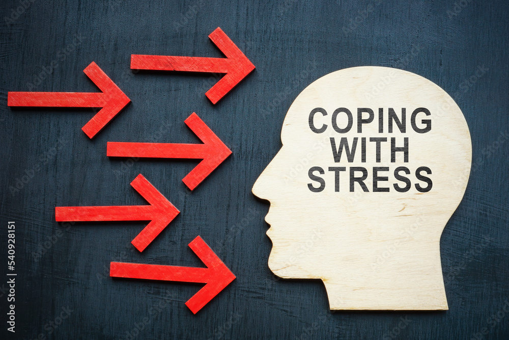 Foto de Head with sign coping with stress and red arrows. do Stock ...