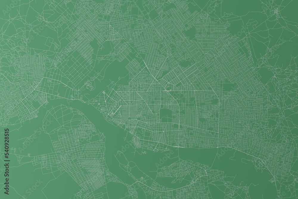 Stylized map of the streets of N'Djamena (Chad) made with white lines ...