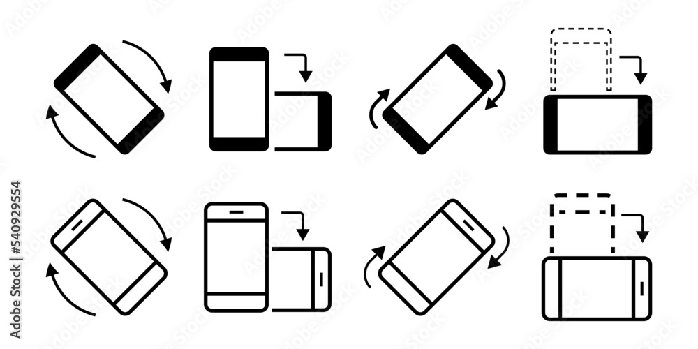 Rotate smartphone. Mobile phone rotation symbol. Device screen rotation ... Rotate smartphone. Mobile phone rotation symbol. Device screen rotation ...