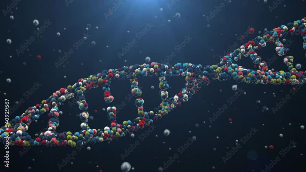 DNA color molecule assembly 3d footage. Biochemical process, genetic ...