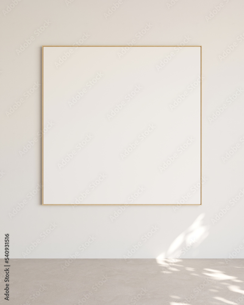 Computer graphic of empty white square notice board with wooden frame ...