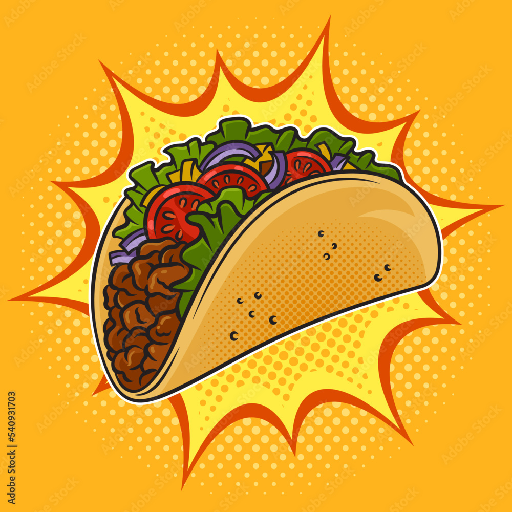 Taco traditional Mexican food pinup pop art retro vector illustration ...