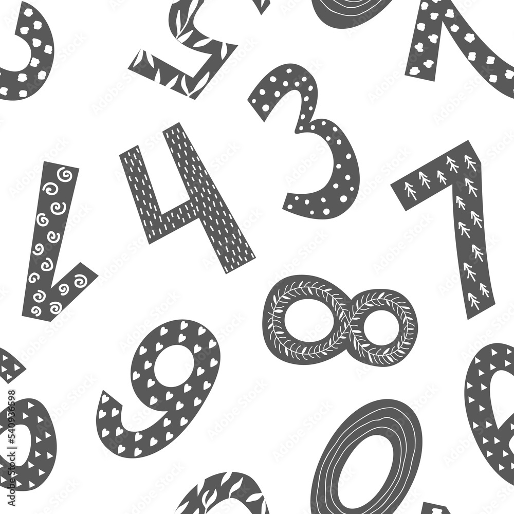 Seamless pattern with doodle hand drawn numbers in Scandinavian Style ...