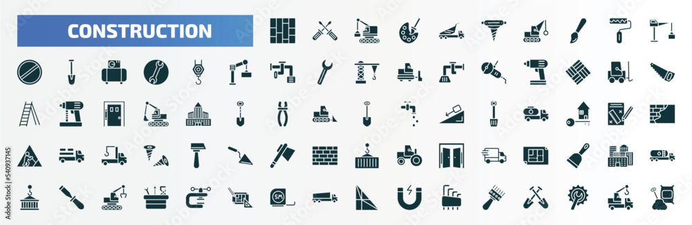 construction filled icons set. flat icons such as paving, dump truck ...