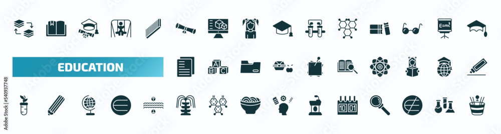 set of 40 filled education icons. flat icons such as arrange, diploma ...