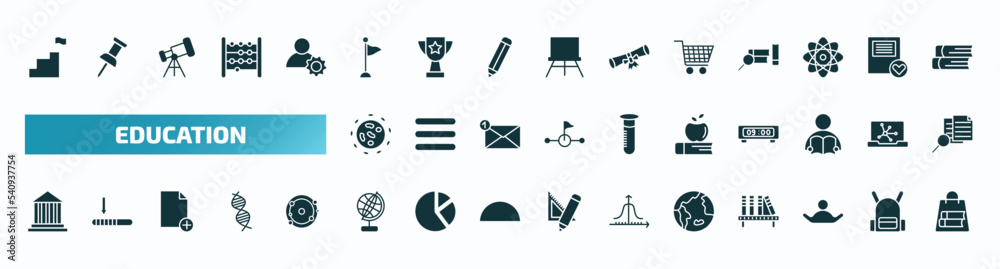 set of 40 filled education icons. flat icons such as steps to complete ...