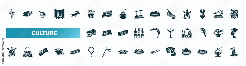 set of 40 filled culture icons. flat icons such as paper lantern ...