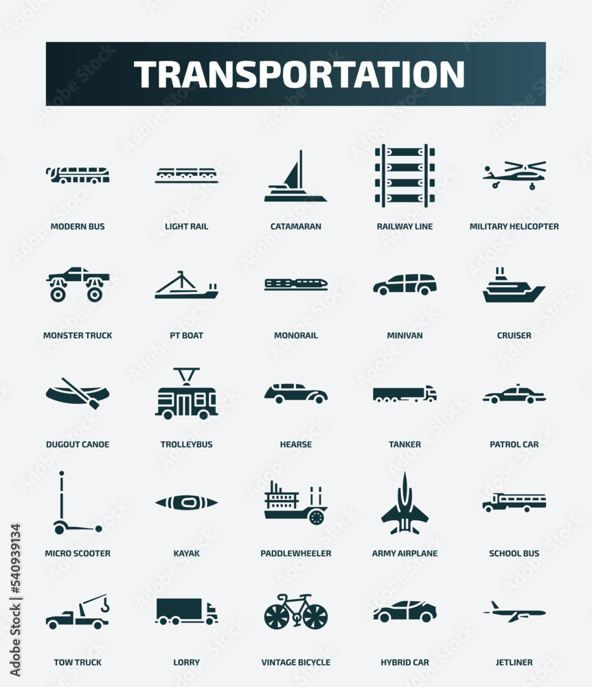 set of 25 filled transportation icons. flat filled icons such as modern ...