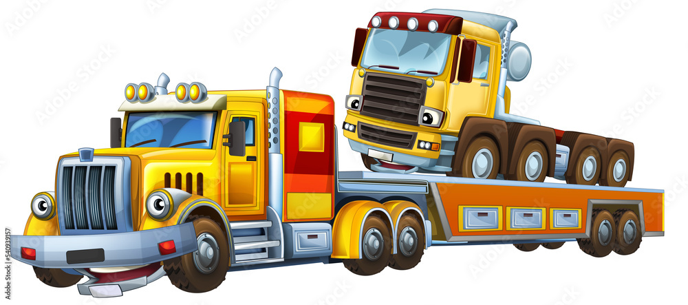 cartoon tow truck driving with load other car illustration Stock ...