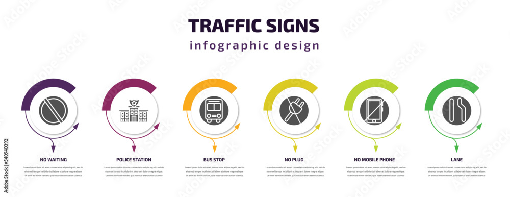 traffic signs infographic template with icons and 6 step or option ...