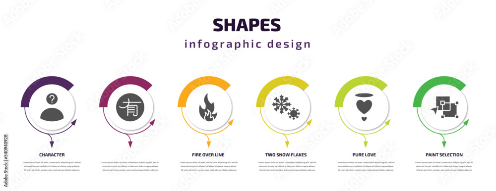 shapes infographic template with icons and 6 step or option. shapes ...