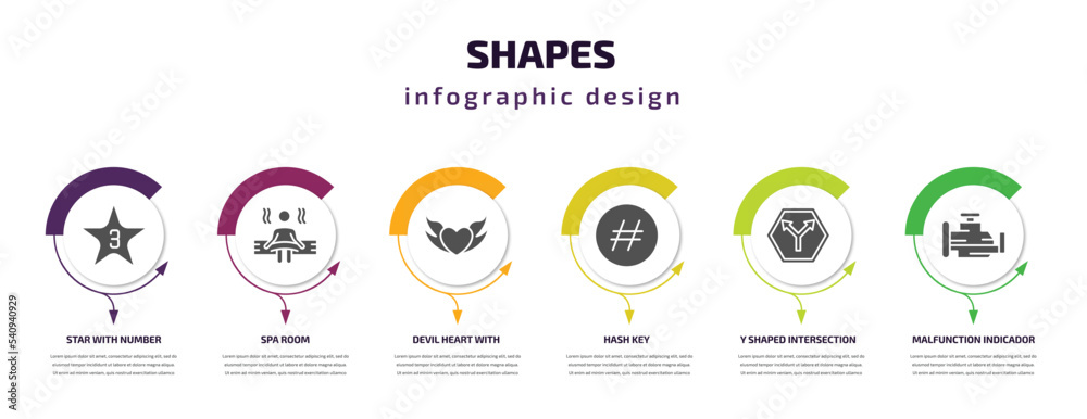 shapes infographic template with icons and 6 step or option. shapes ...