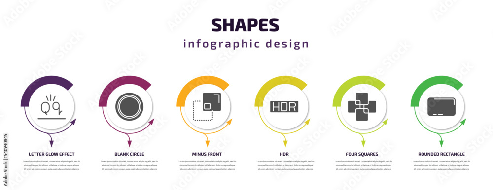shapes infographic template with icons and 6 step or option. shapes ...