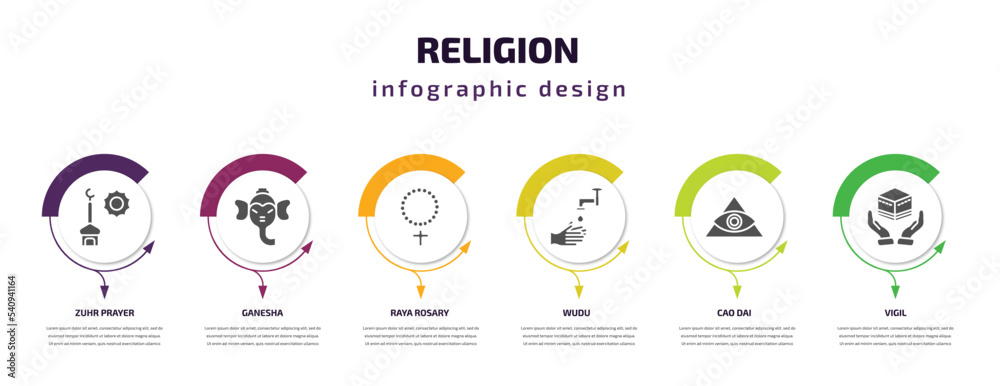 religion infographic template with icons and 6 step or option. religion ...