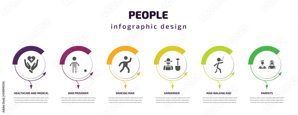 people infographic template with icons and 6 step or option. people ...