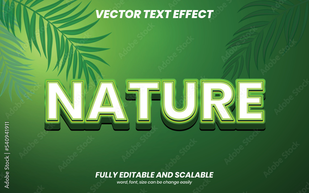Nature text effect. Editable 3d eps green text style background vector ...