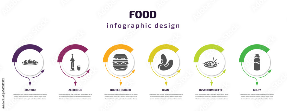 food infographic template with icons and 6 step or option. food icons ...