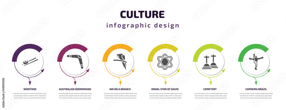 culture infographic template with icons and 6 step or option. culture ...