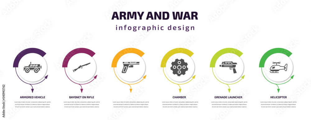 army and war infographic template with icons and 6 step or option. army ...