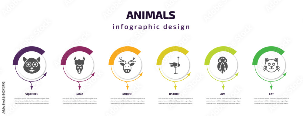 animals infographic template with icons and 6 step or option. animals ...