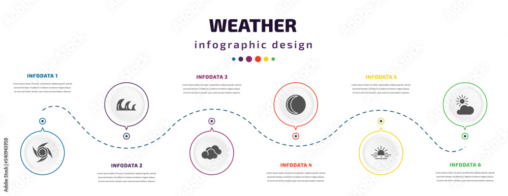 weather infographic element with icons and 6 step or option. weather ...