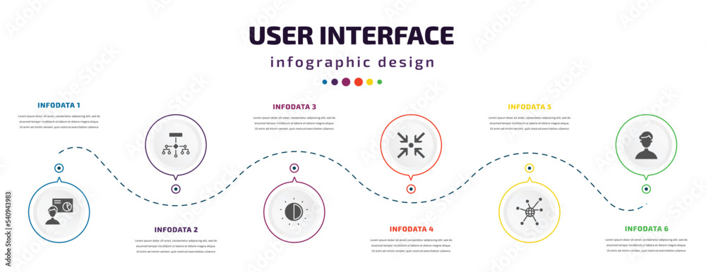 user interface infographic element with icons and 6 step or option. user interface icons such as ...