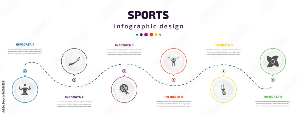 sports infographic element with icons and 6 step or option. sports ...
