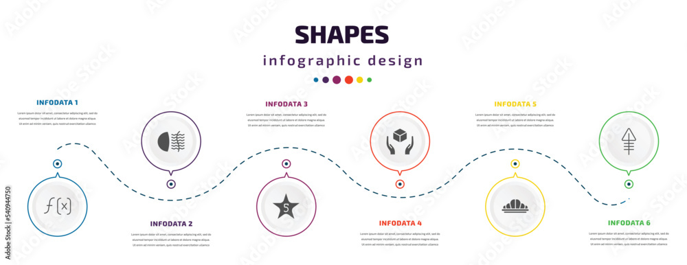 shapes infographic element with icons and 6 step or option. shapes ...