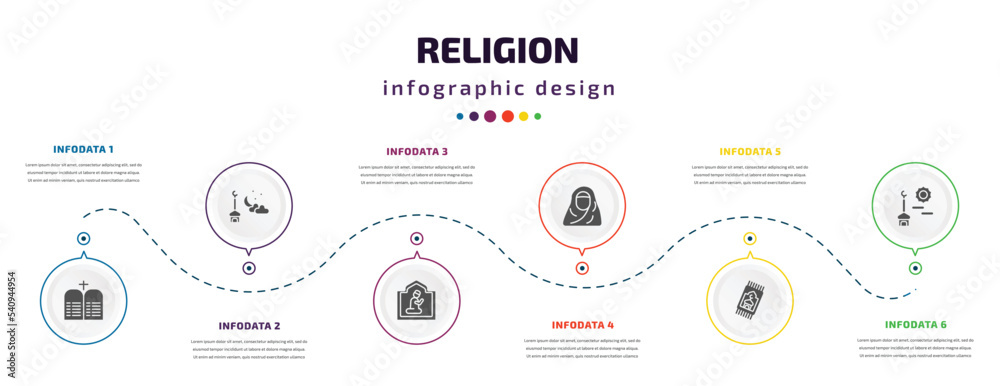 religion infographic element with icons and 6 step or option. religion ...