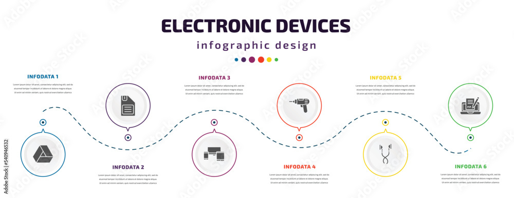 electronic devices infographic element with icons and 6 step or option ...