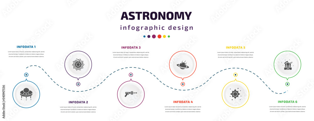 astronomy infographic element with icons and 6 step or option ...