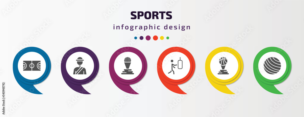 sports infographic template with icons and 6 step or option. sports ...