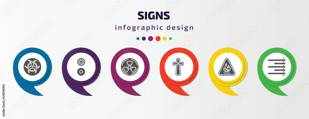 signs infographic template with icons and 6 step or option. signs icons ...