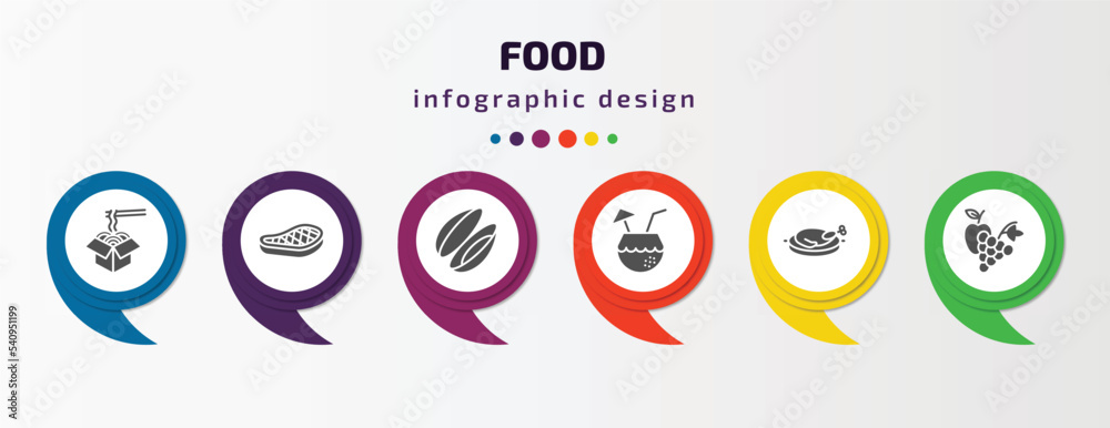 food infographic template with icons and 6 step or option. food icons ...